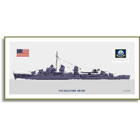 USS Halford DD-480 with catapult Ship Print - Destroyers G-M ...