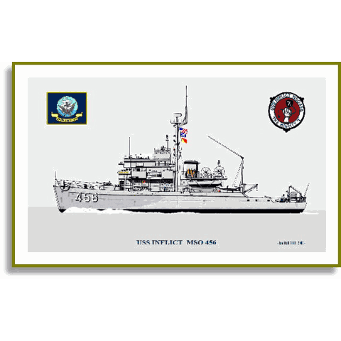 USS Inflict MSO-456 Original Badge Print - Minesweeper Prints ...