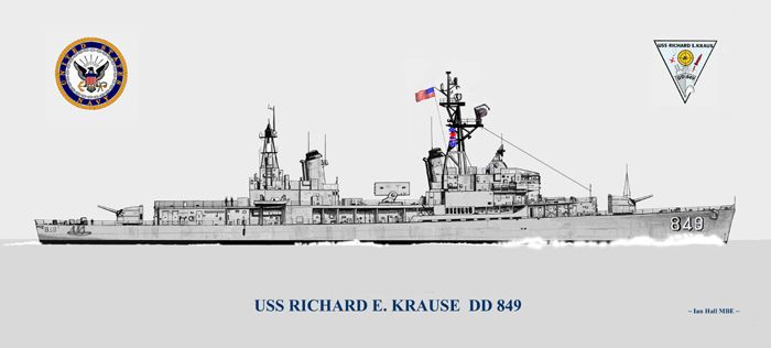 USS Richard E Krause DD 849 in 1970s Ship Print - Destroyers N-R ...