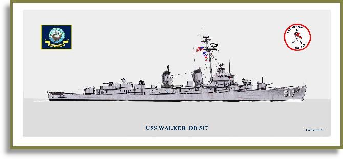 USS Walker DD-517 in 1960's Ship Print - New Ship Prints - PriorService.com