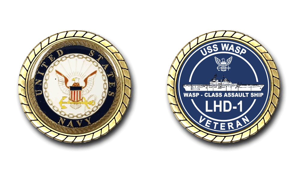USS Wasp LHD-1 Silhouette Veteran Challenge Coin - US Navy Amphibious ...