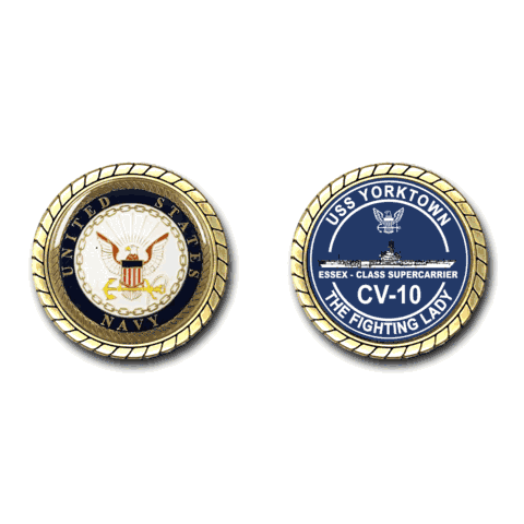 USS Yorktown CV-10 Challenge Coin - US Navy Aircraft Carrier Silhouette ...