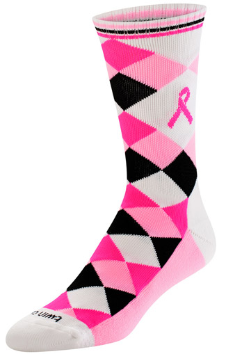 Pink Ribbon Breast Cancer Awareness Argyle Crew Socks in Bright Diamond ...