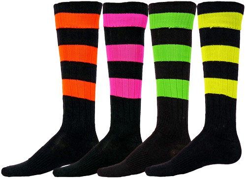Bright Neon Wide Striped Knee High Athletic Socks in 4 Color Options ...