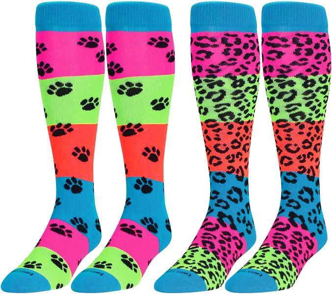 Neon Rainbow Stripe Fun Paw Print & Leopard Spot Twin-City KraziSox ...