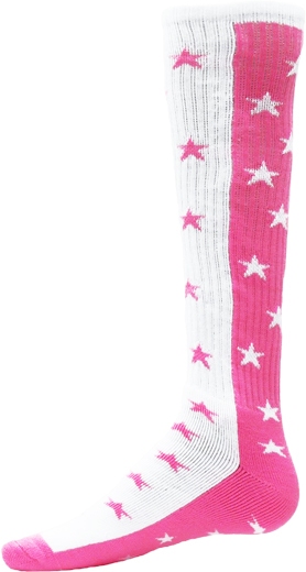 2-Tone Half & Half Pink & White Stars Knee High Socks - CLEARANCE Socks