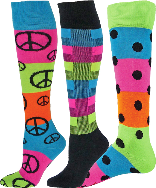 Neon Striped Rainbow Knee High Socks in 3 Fun Patterns - CLEARANCE Socks
