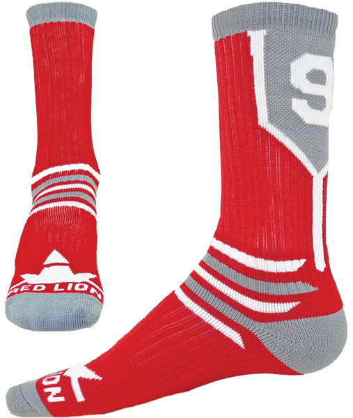 Red & Grey Prime Crew Sock with White Team Player Numbers (Sold ...