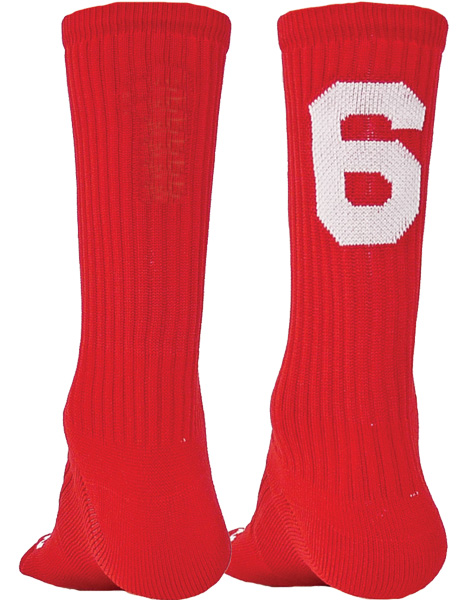 Solid Red Crew Sock with White Team Player Numbers (Sold Individually ...