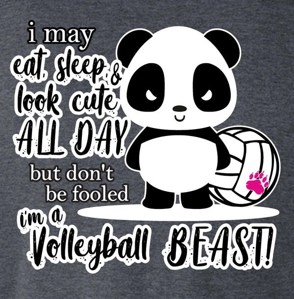Long Sleeve Volleyball Tee - Cute Panda Volleyball Beast Graphic - Dark ...