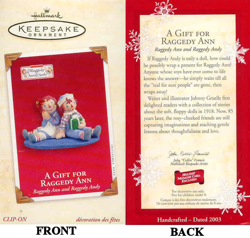 A Gift for Raggedy Ann Hallmark Ornament for 2003