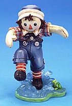 Raggedy Andy in Puddle with Frog Figurine