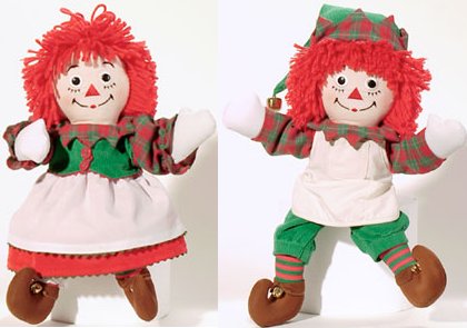 Raggedy Ann & Andy Christmas Holiday Elf 15" Dolls by Applause