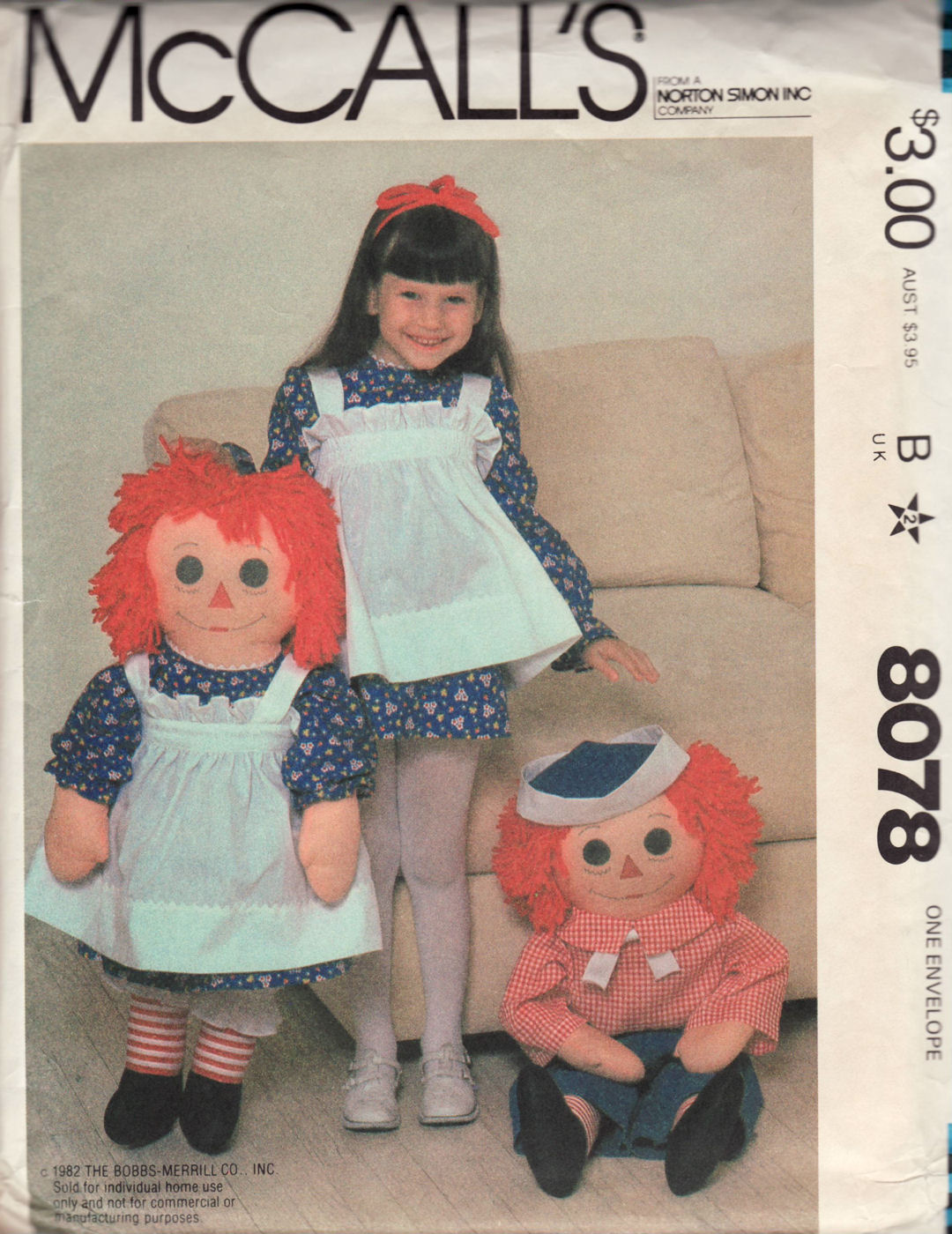 Raggedy Ann & Andy Dolls with Clothes Patterns - McCall's 8078 / 4268
