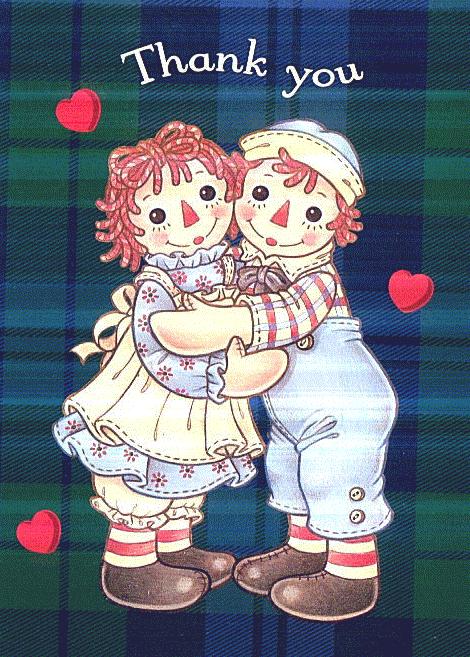 Raggedy Ann & Andy Hugging Thank You Card
