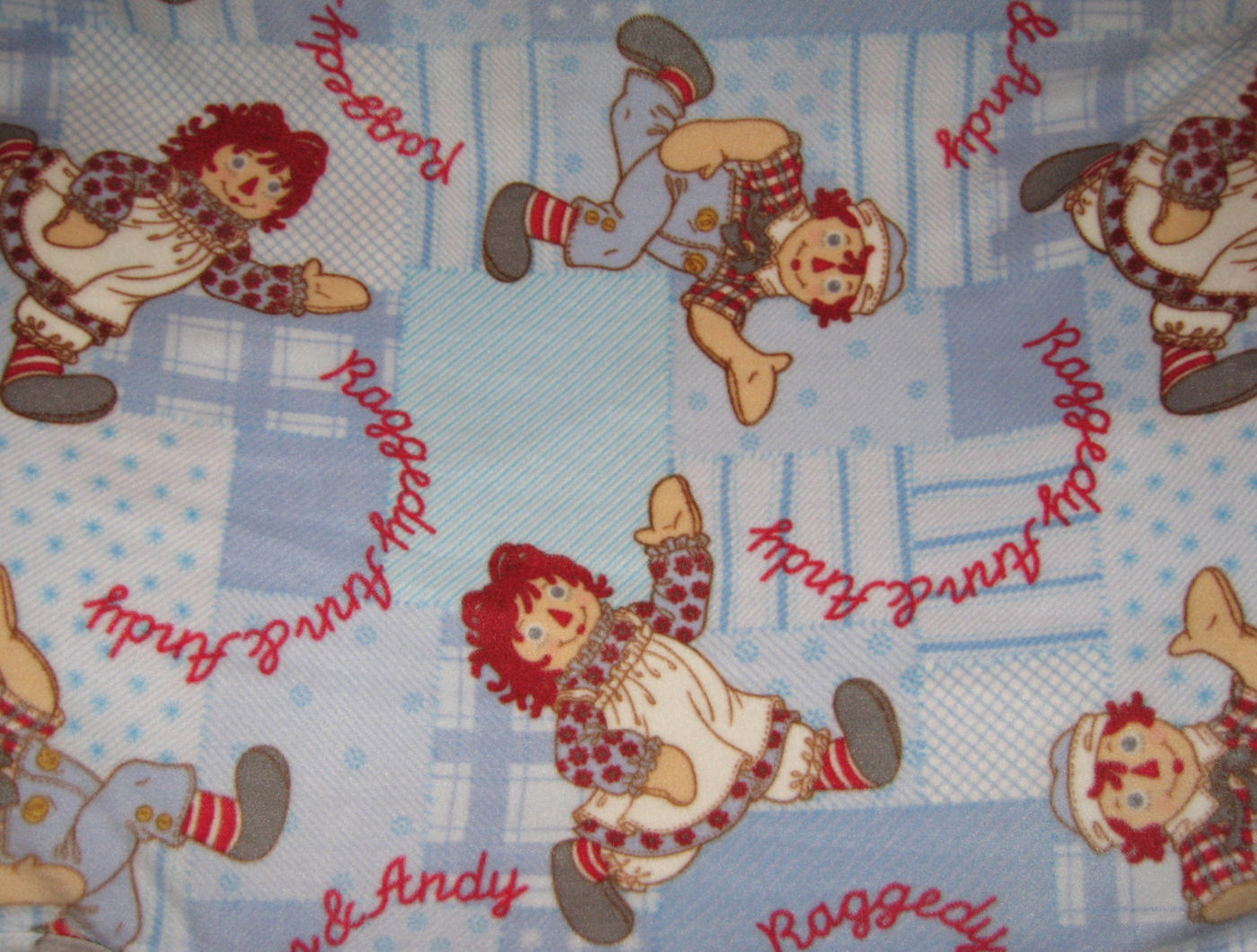 Raggedy Ann & Andy Patchwork Blue Fleece Fabric **Limited Availability**