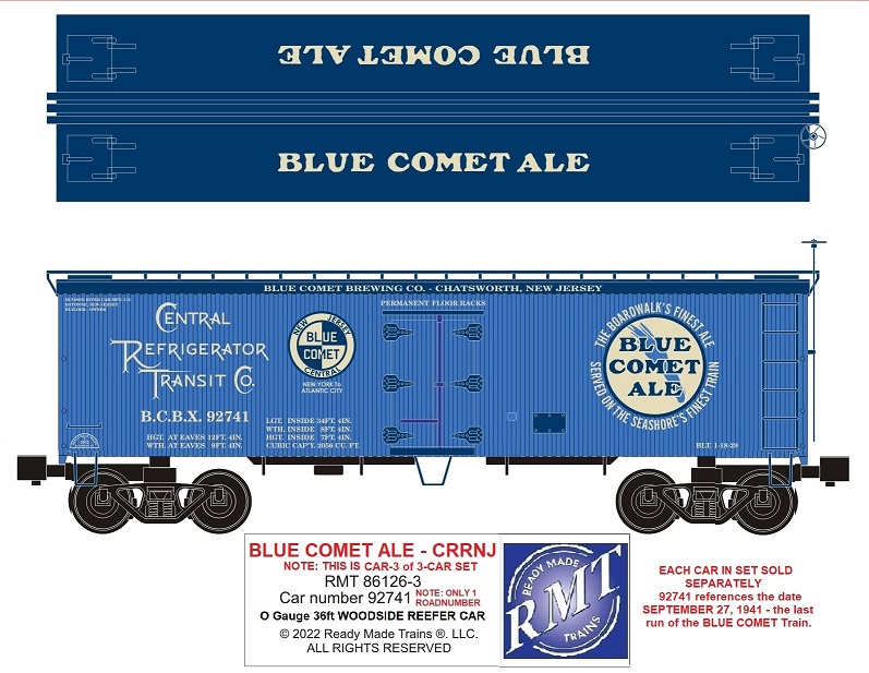 BLUE COMET ALE - CRR-NJ "Blue Comet' Car 3 of 3 Car set