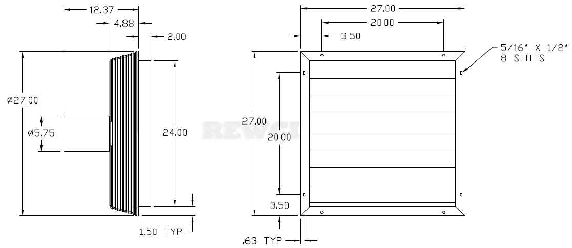 Motorized Shutter Kit VES 24 Exhaust/Intake Aluminum Shutter (Shutter ...