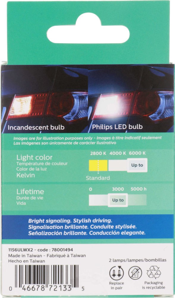 Philips 1156W Ultinon LED White Miniature Bulbs (Pair) - PHL1156WLED