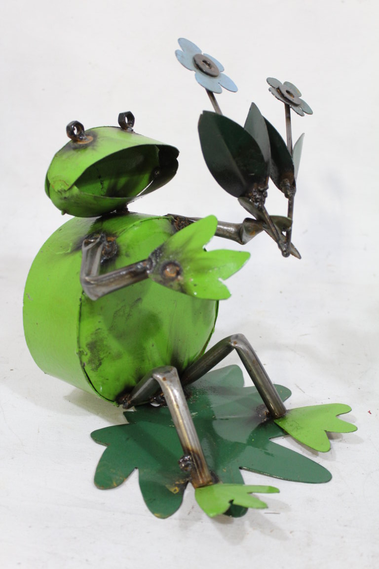 11" recycled Metal Leopold Frog on a Lily Pad Garden Decor