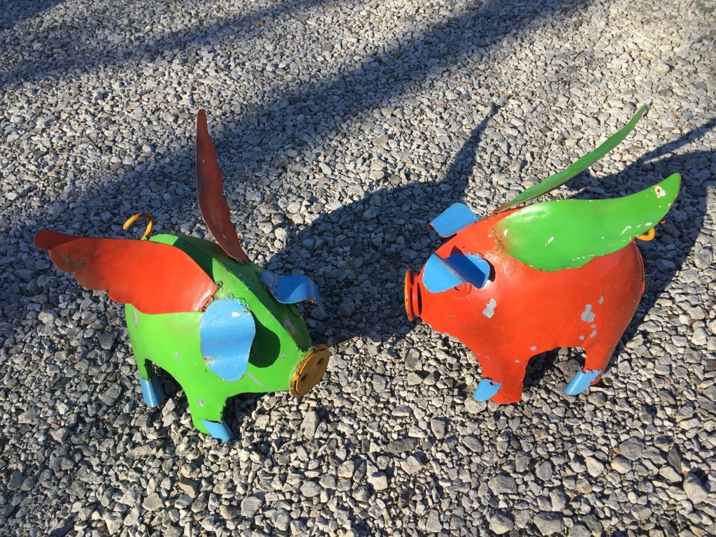 12" Metal Flying Pig Yard Art