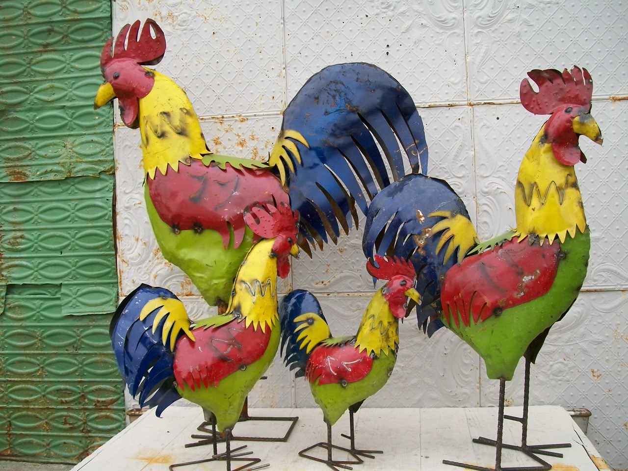 12" Metal Rooster Statue - Recycled Sculpture