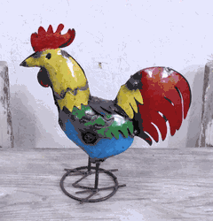 13" Colorful Metal Rooster Yard Art