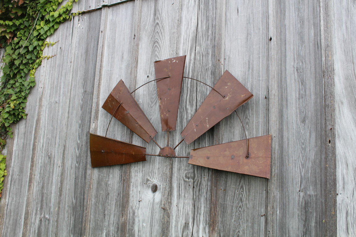 16" Small Rustic Metal Half Windmill Country Barn Wall Farm Decor