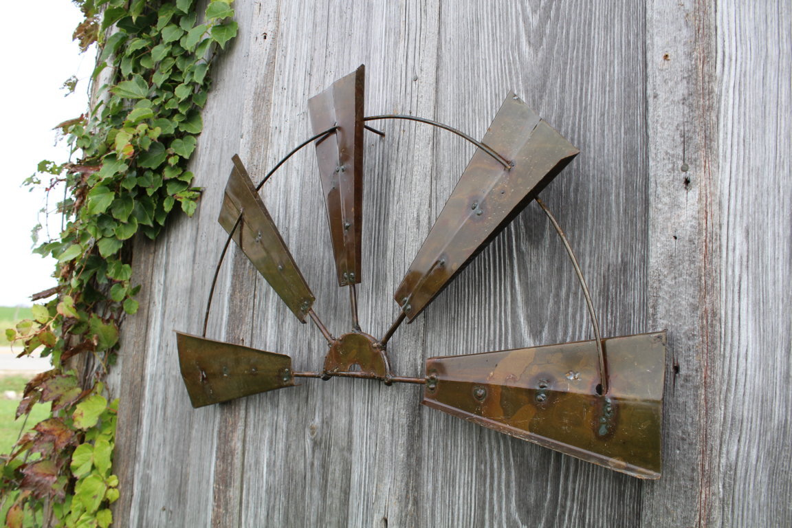 16" Small Rustic Metal Half Windmill Country Barn Wall Farm Decor