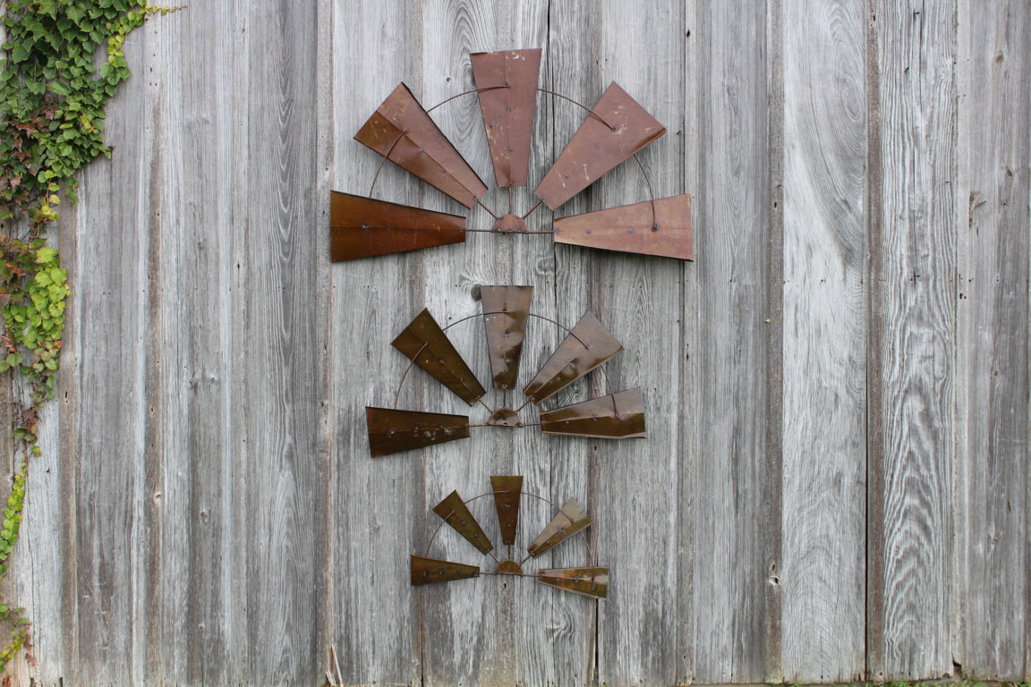 16" Small Rustic Metal Half Windmill Country Barn Wall Farm Decor