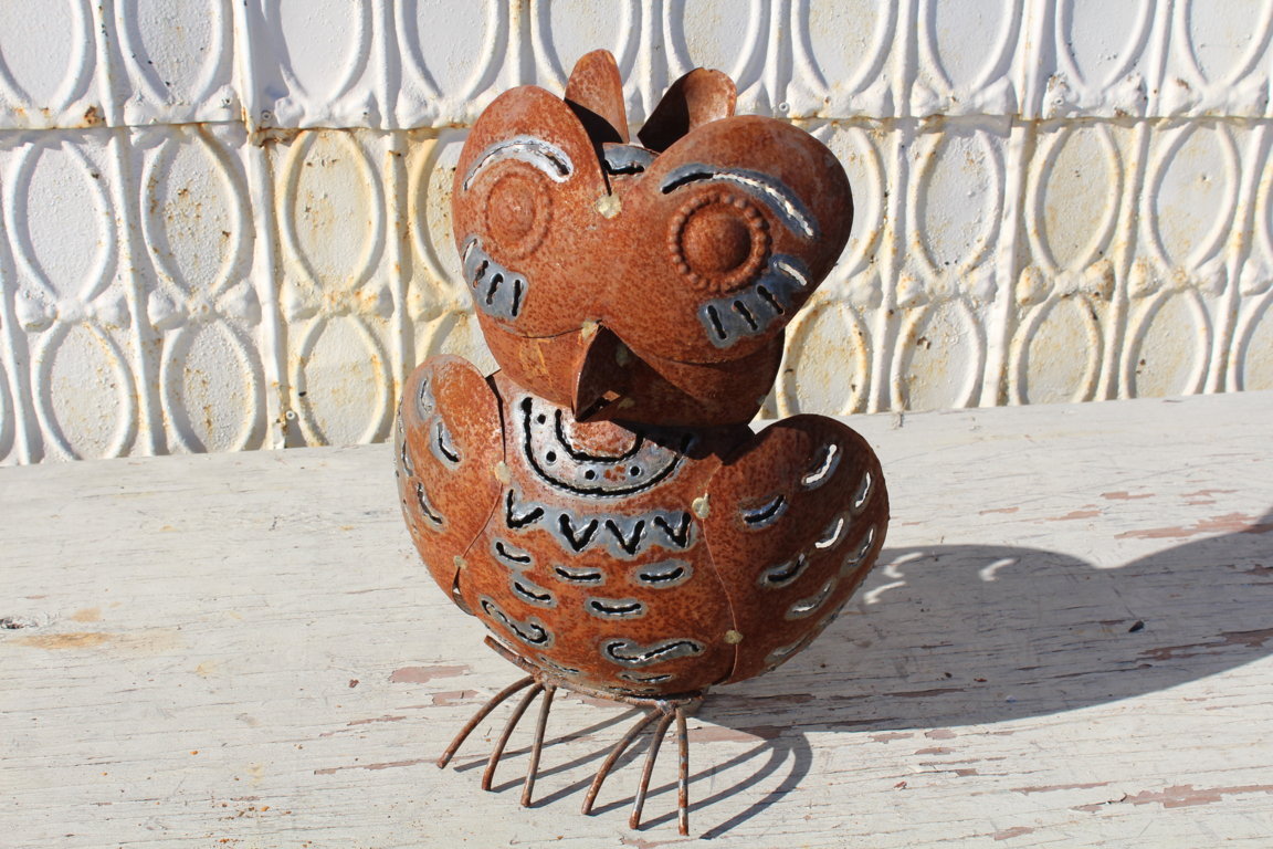 18" Large Rustic Metal Owl Bird Yard Ornament