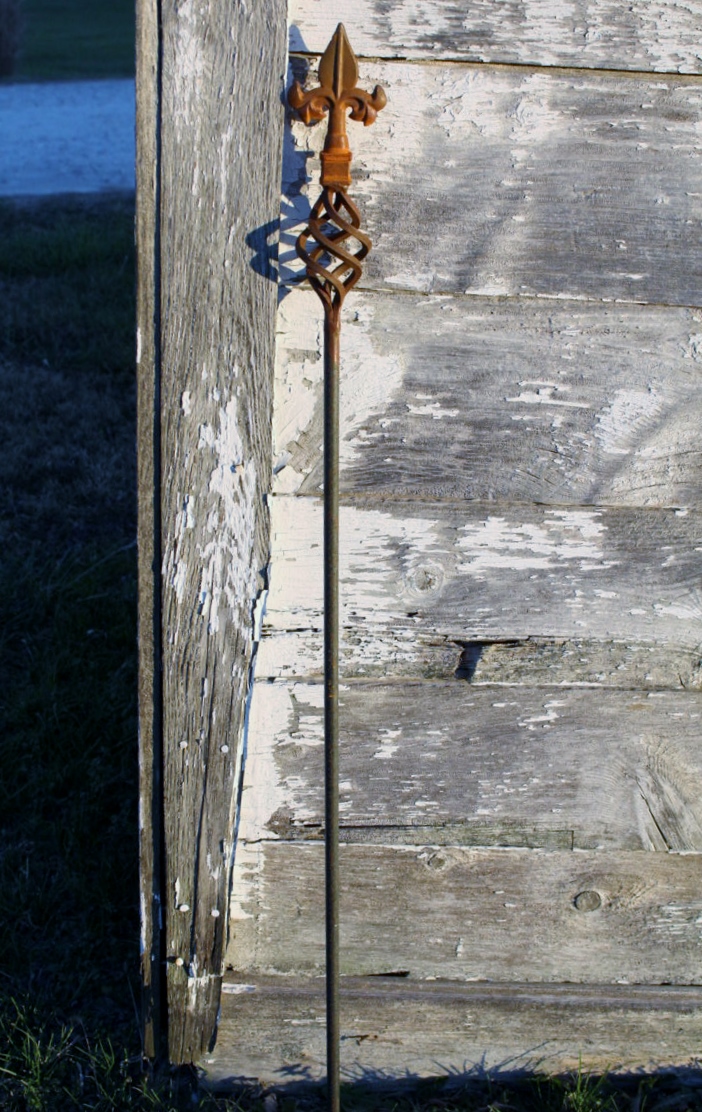 2 Metal Garden Stakes Cast iron Finial Plant Supports