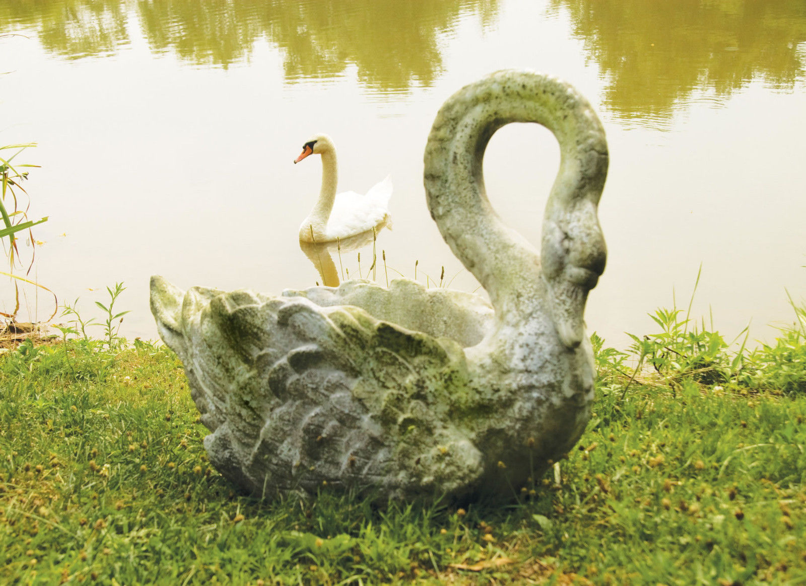 22" Fiberstone Swan Planter Flower Pot