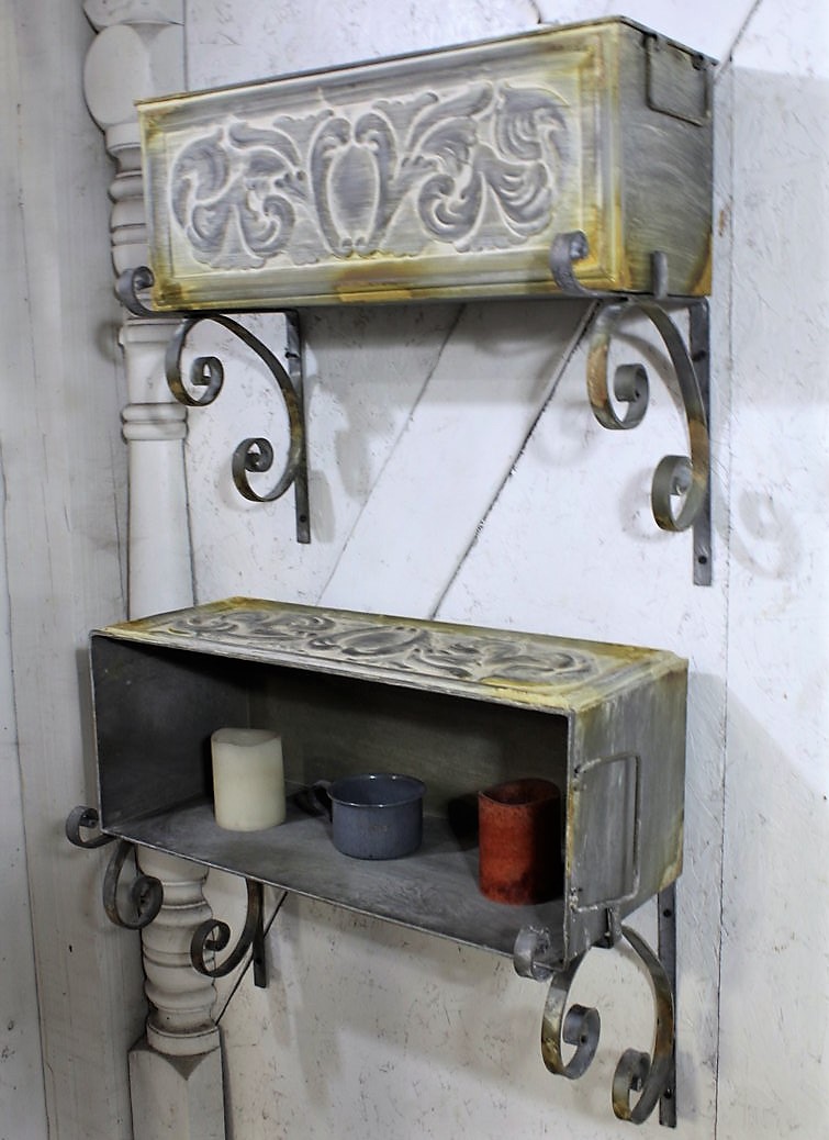 22" Metal Embossed Windowbox Planter Decorative Container