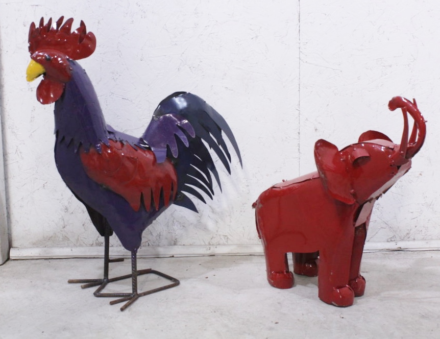 24" Colorful Metal Rooster Yard Art