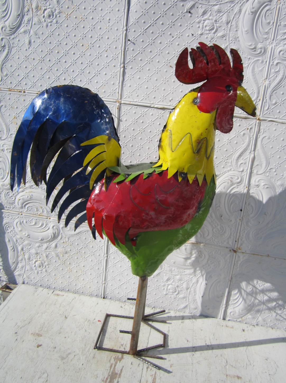 24" Colorful Metal Rooster Yard Art