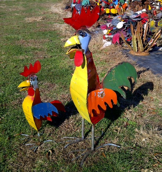 25" Recycled Tin Funky Rooster Folk Art Yard Decor