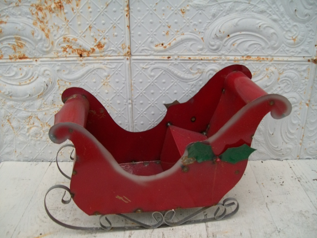 25" Recycled Metal Red Sled Table Decoration Christmas Decor