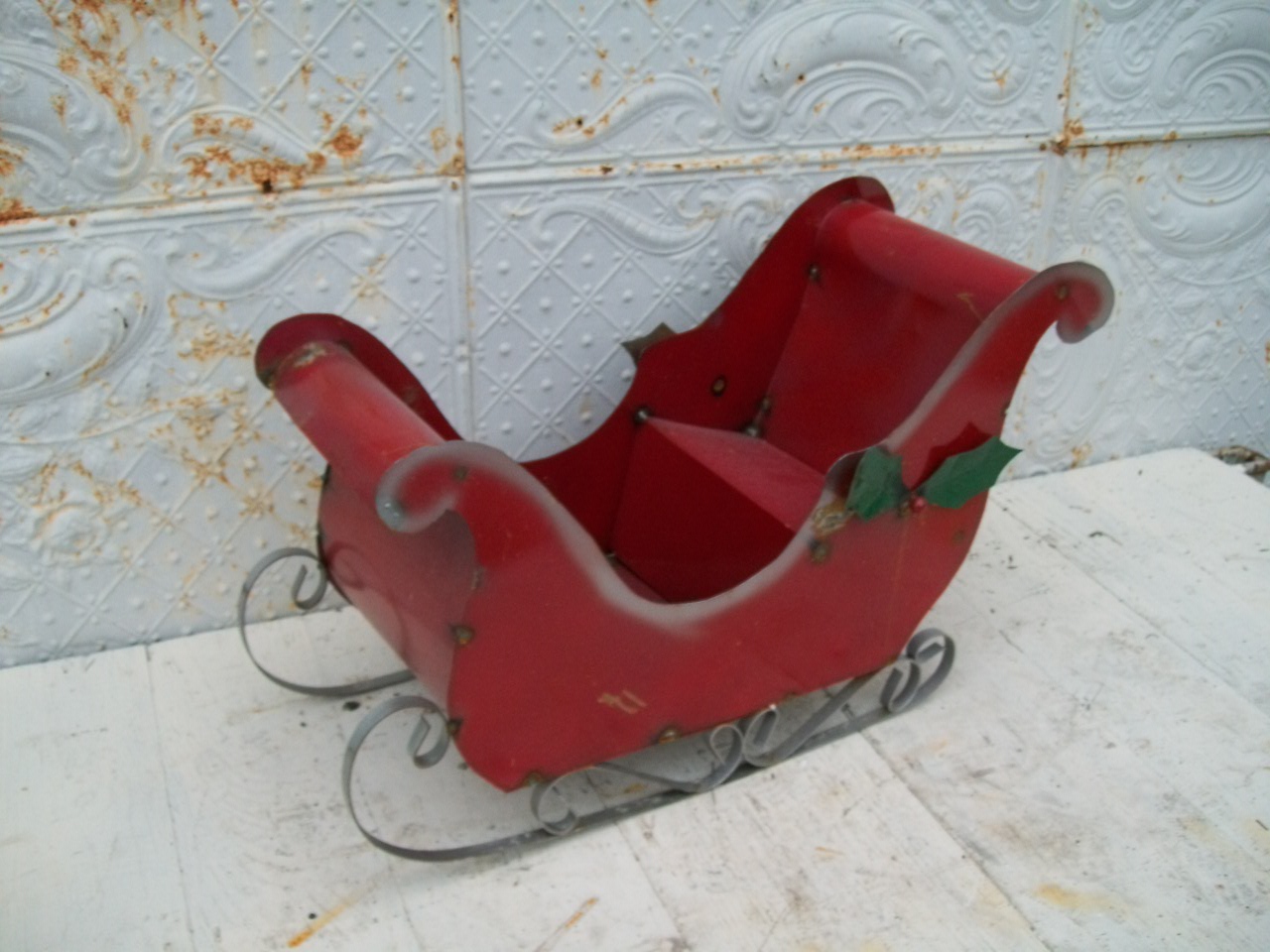 25" Recycled Metal Red Sled Table Decoration Christmas Decor