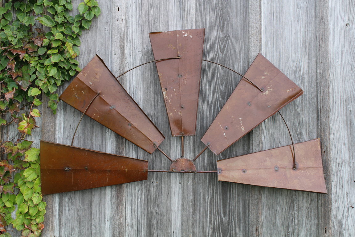 28" Large Rustic Metal Half Windmill Country Farm Wall Art Barn Decor