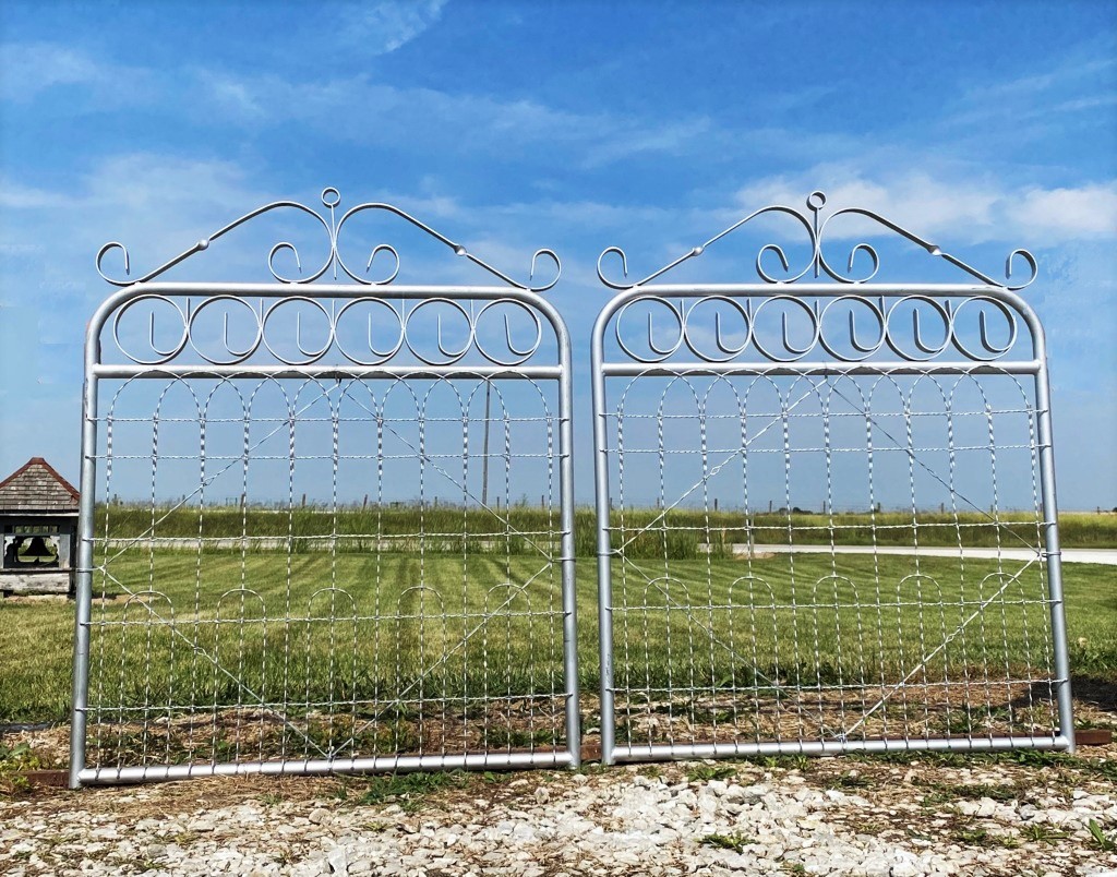 2 Forged Ring Top Gates 43"t x 36" - 6' Center Divide Gate - Woven Wire