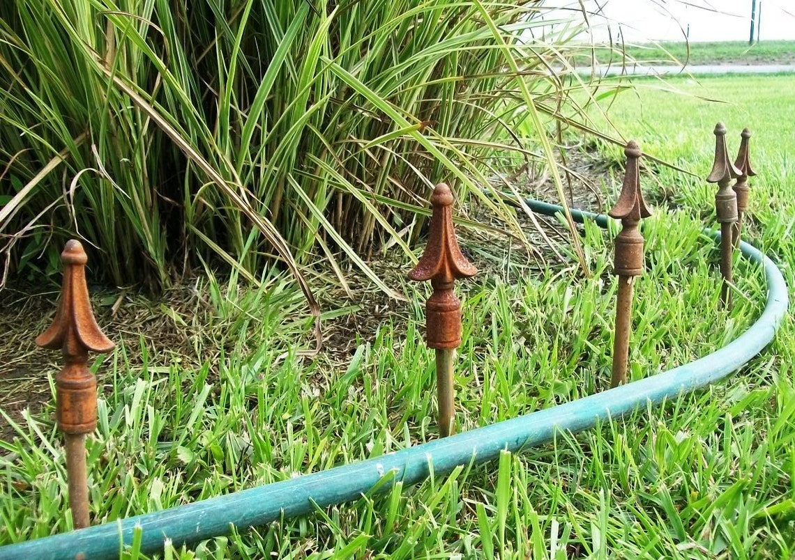 4 Wrought Iron Hose Guards with Cast Iron Quad Finial