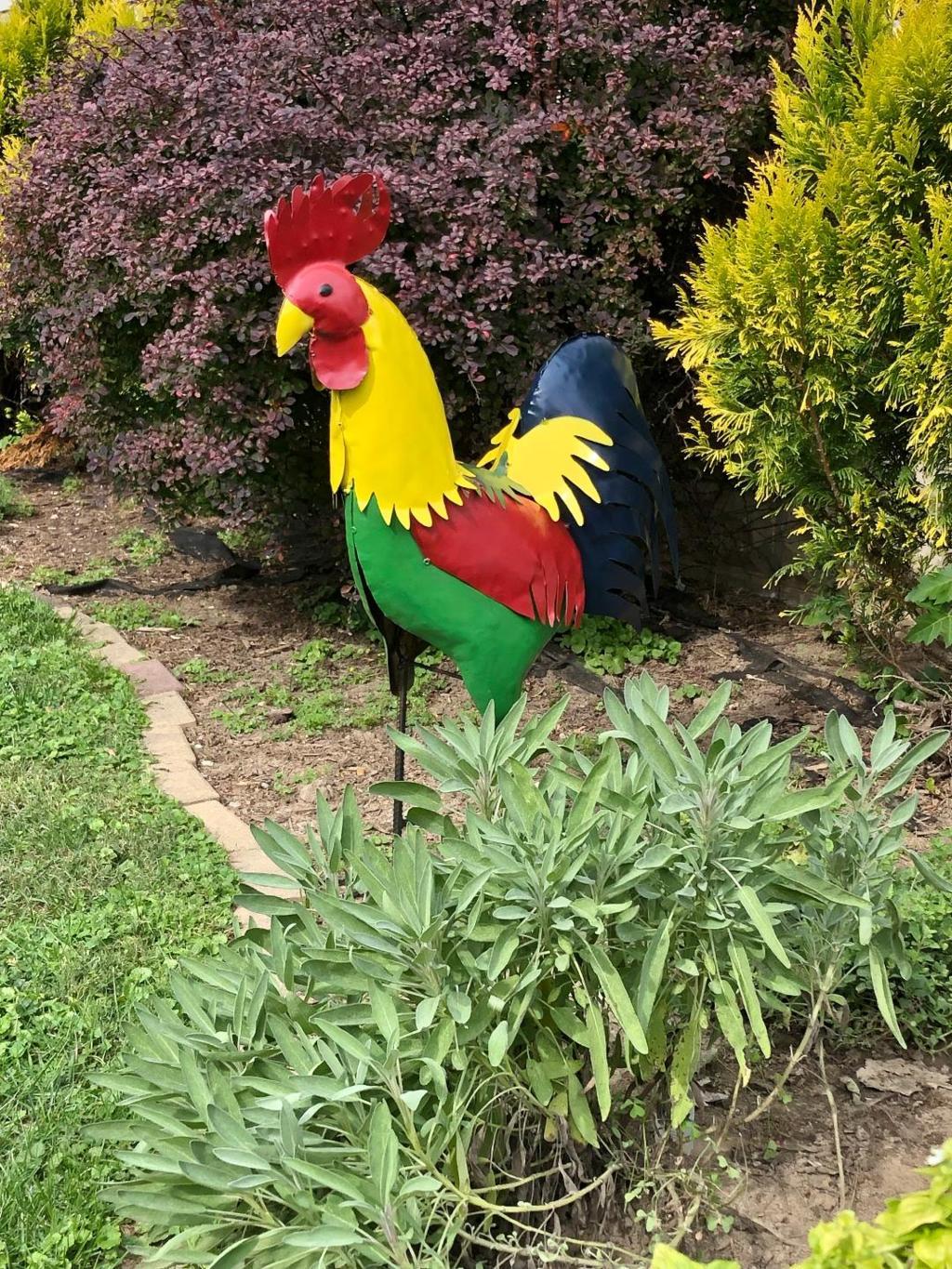 40" Colorful Tin Rooster Yard Art Statue
