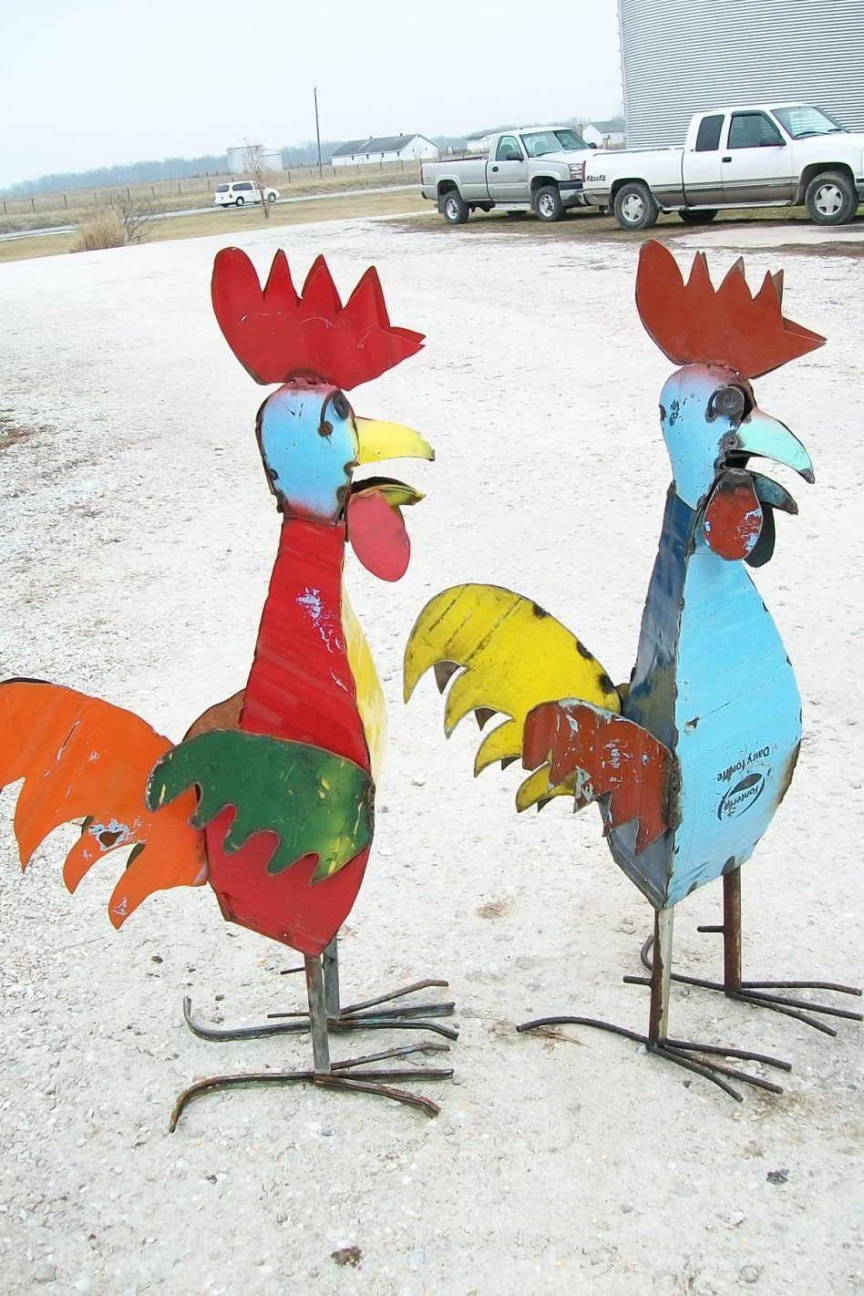 42" Rustic Recycled Tin Funky Rooster Yard Art