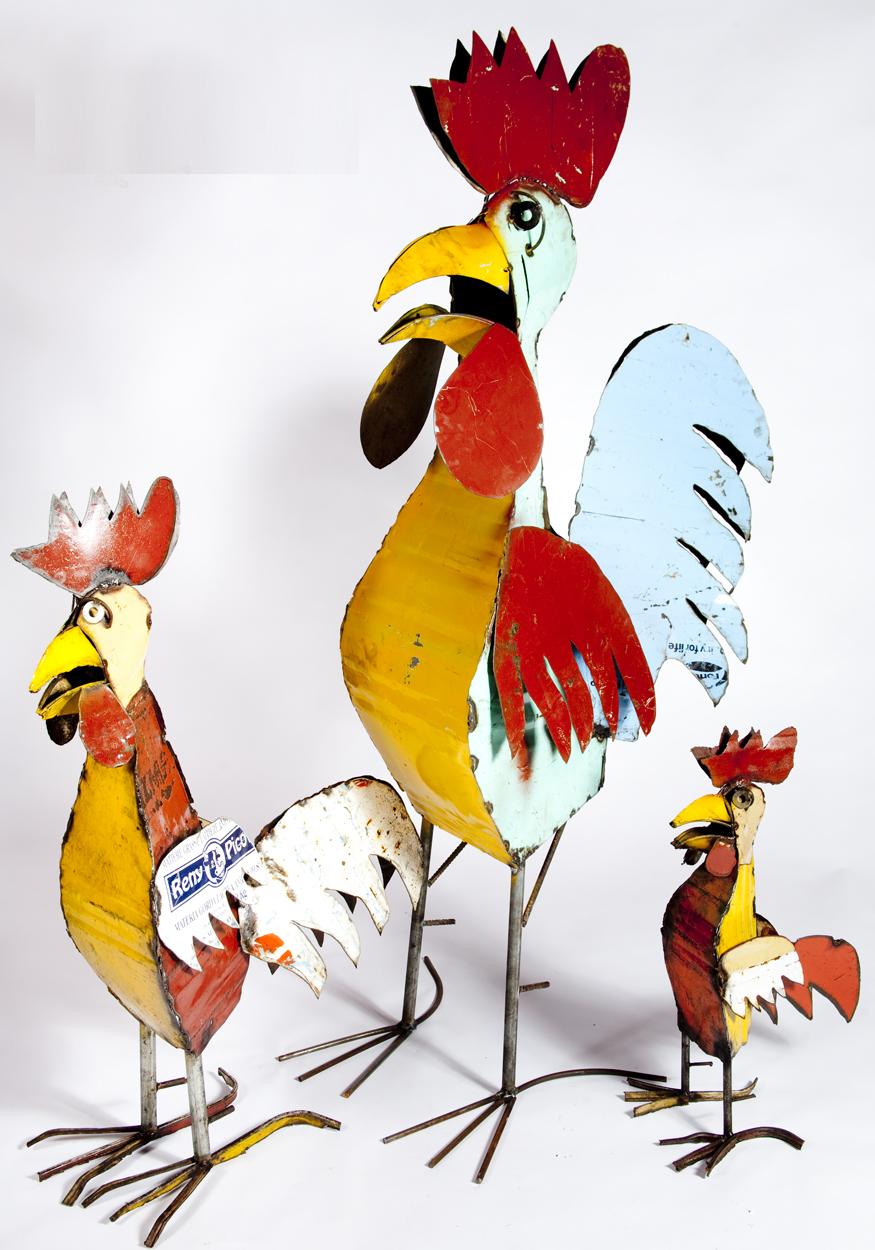42" Rustic Recycled Tin Funky Rooster Yard Art