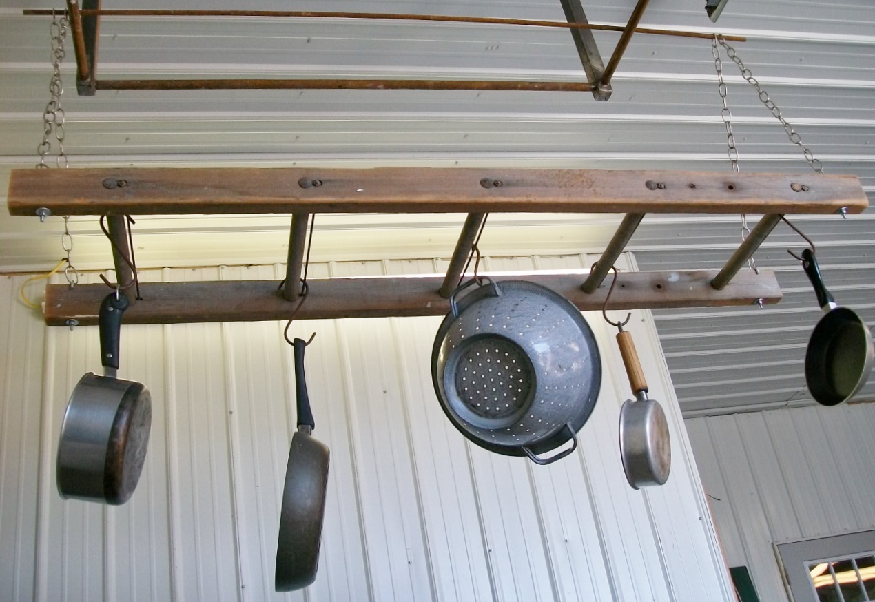 5 Rung Pot Rack or Drying Rack using Vintage Ladder