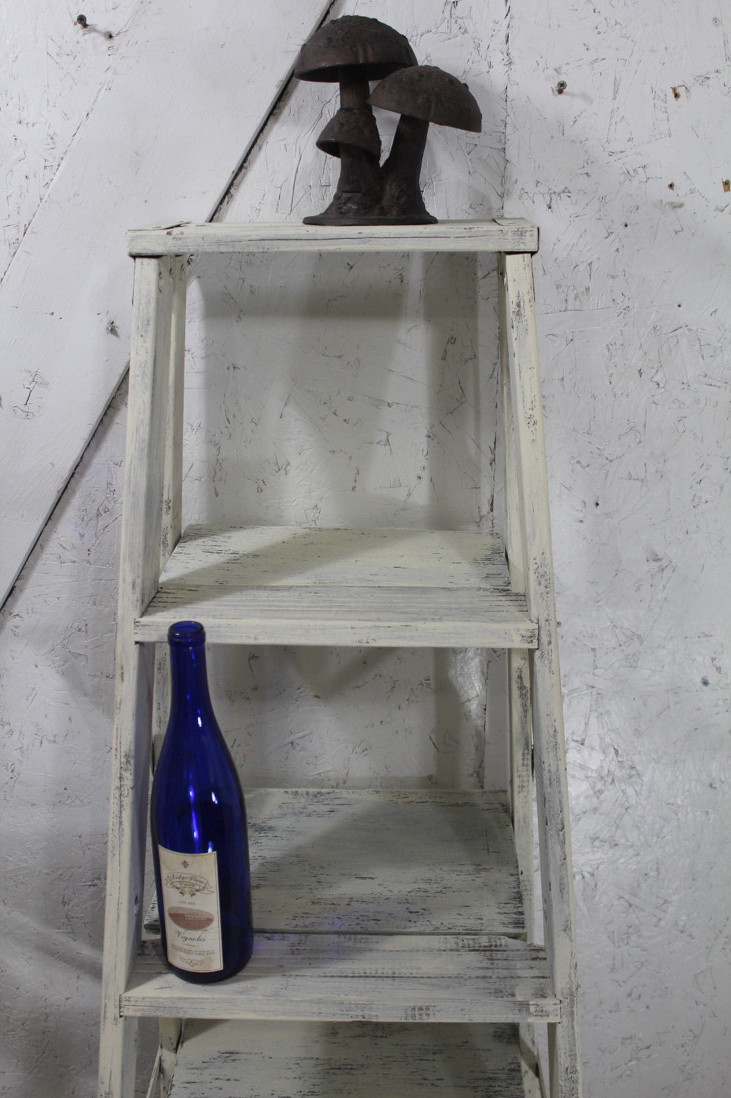 5 Step Wood Vintage Shelf Unit Made From Antique Ladder 56"t