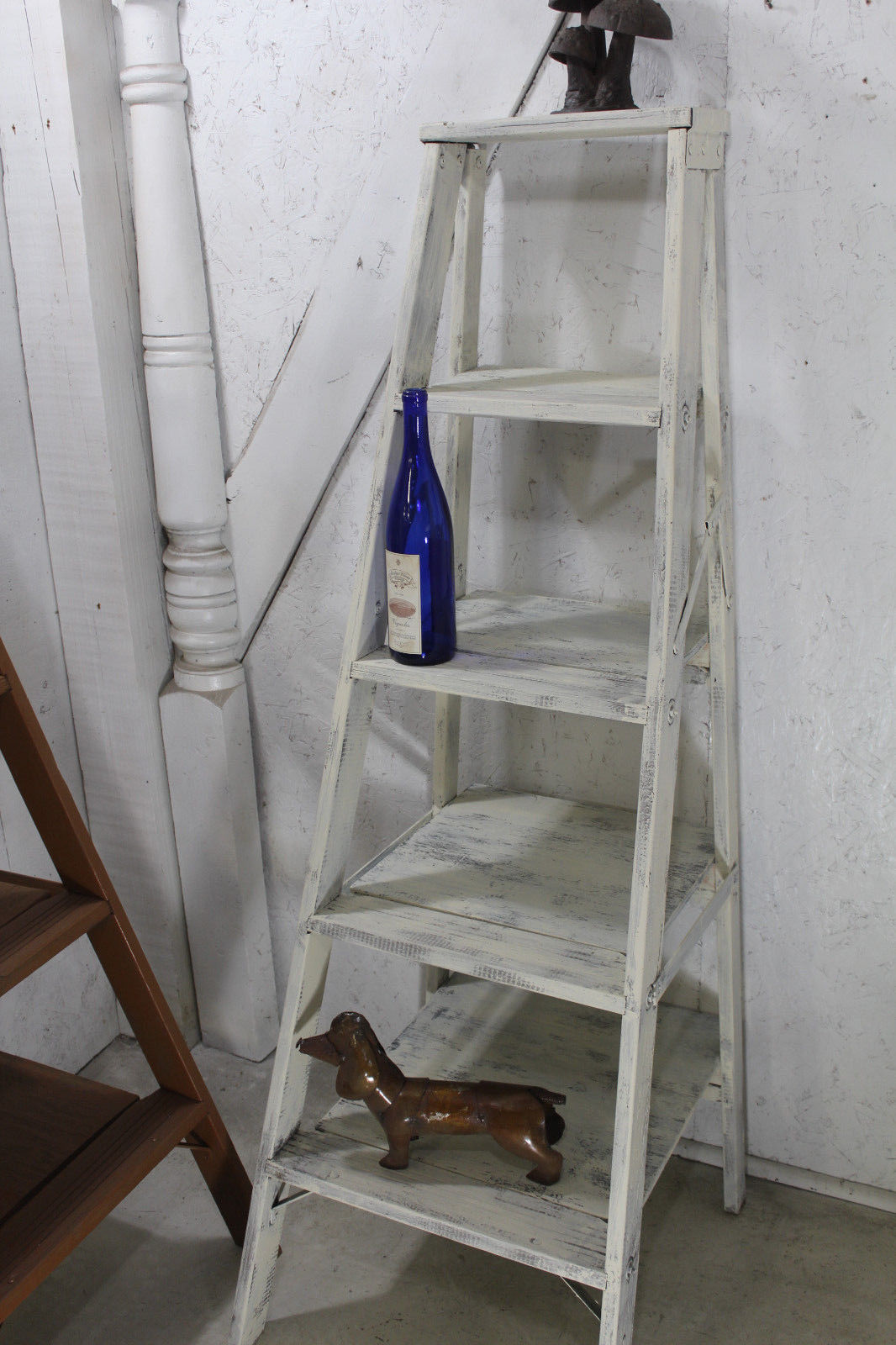 5 Step Wood Vintage Shelf Unit Made From Antique Ladder 56"t