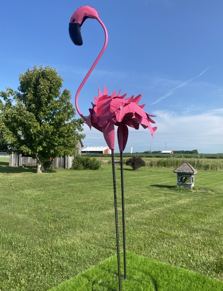65" Metal Flamingo Yard Decor - Recycled Sculpture