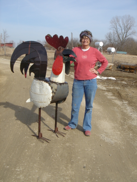 62" Recycled Big Metal Chicken - Tin Art